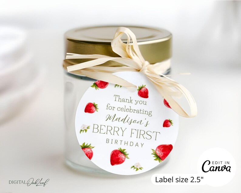 Strawberry Birthday Thank You Tag Template, Editable Favor Tag, Berry ...