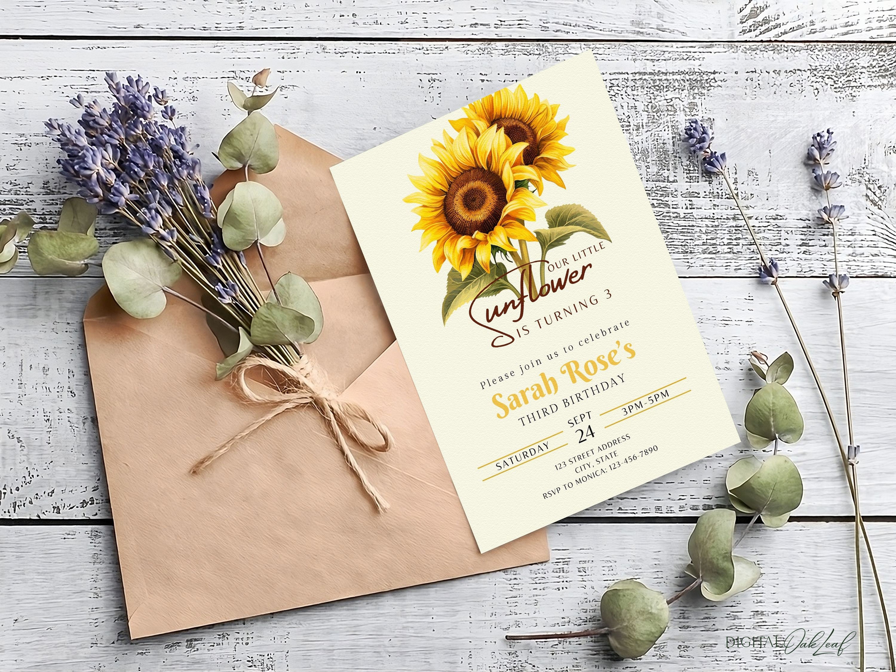 Editable Sunflower Birthday Invitation Template, Any Age Sunflowers ...