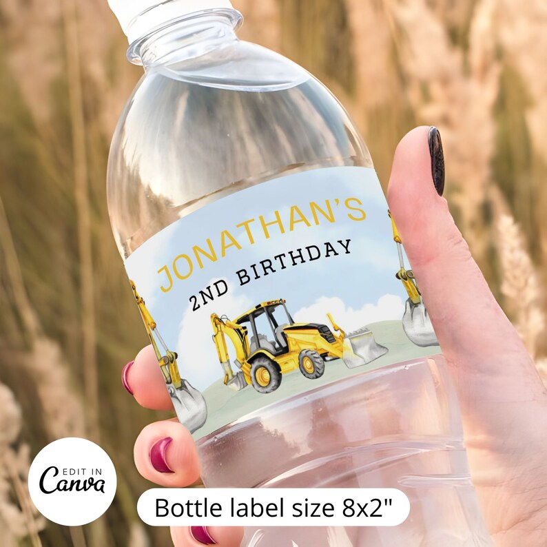 EDITABLE Construction Water Bottle Label Template, Printable Kids ...