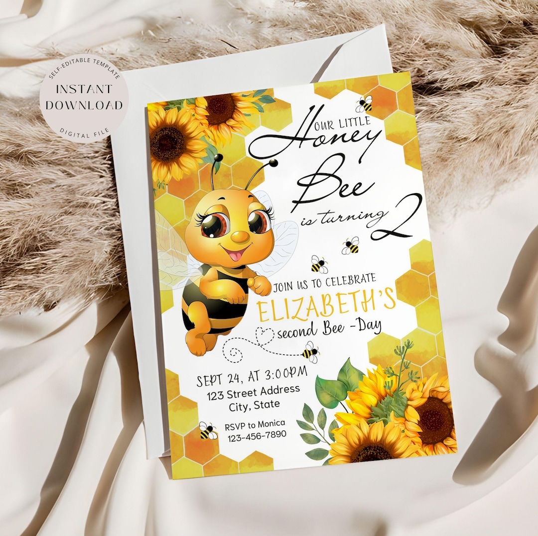 Honey Bee Birthday Invitation Template, Bee-day Birthday Invite ...