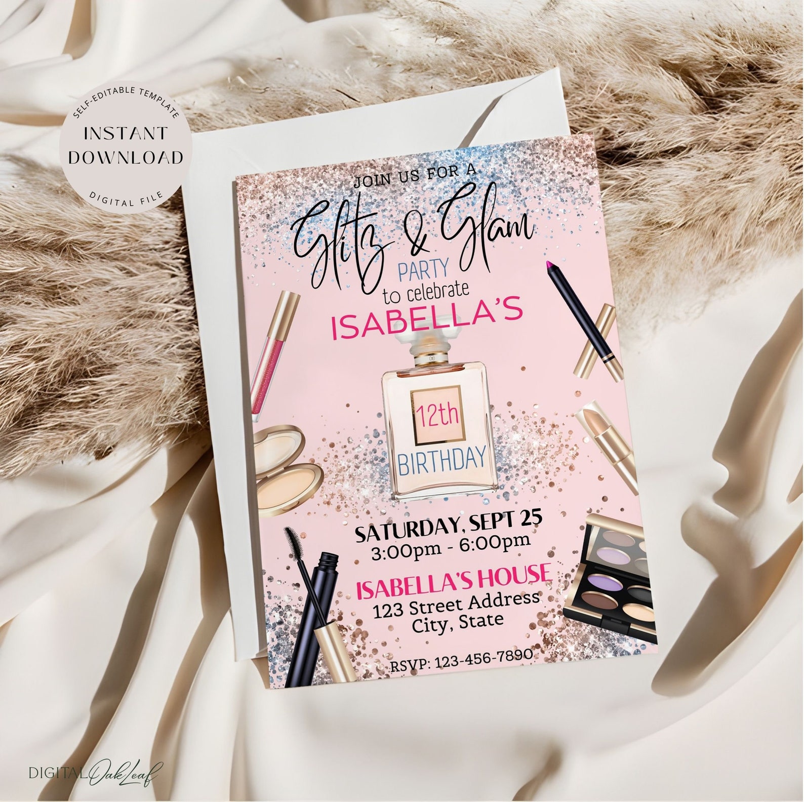 Makeup Birthday Party Invitation, Editable Glamorous Spa Invite ...