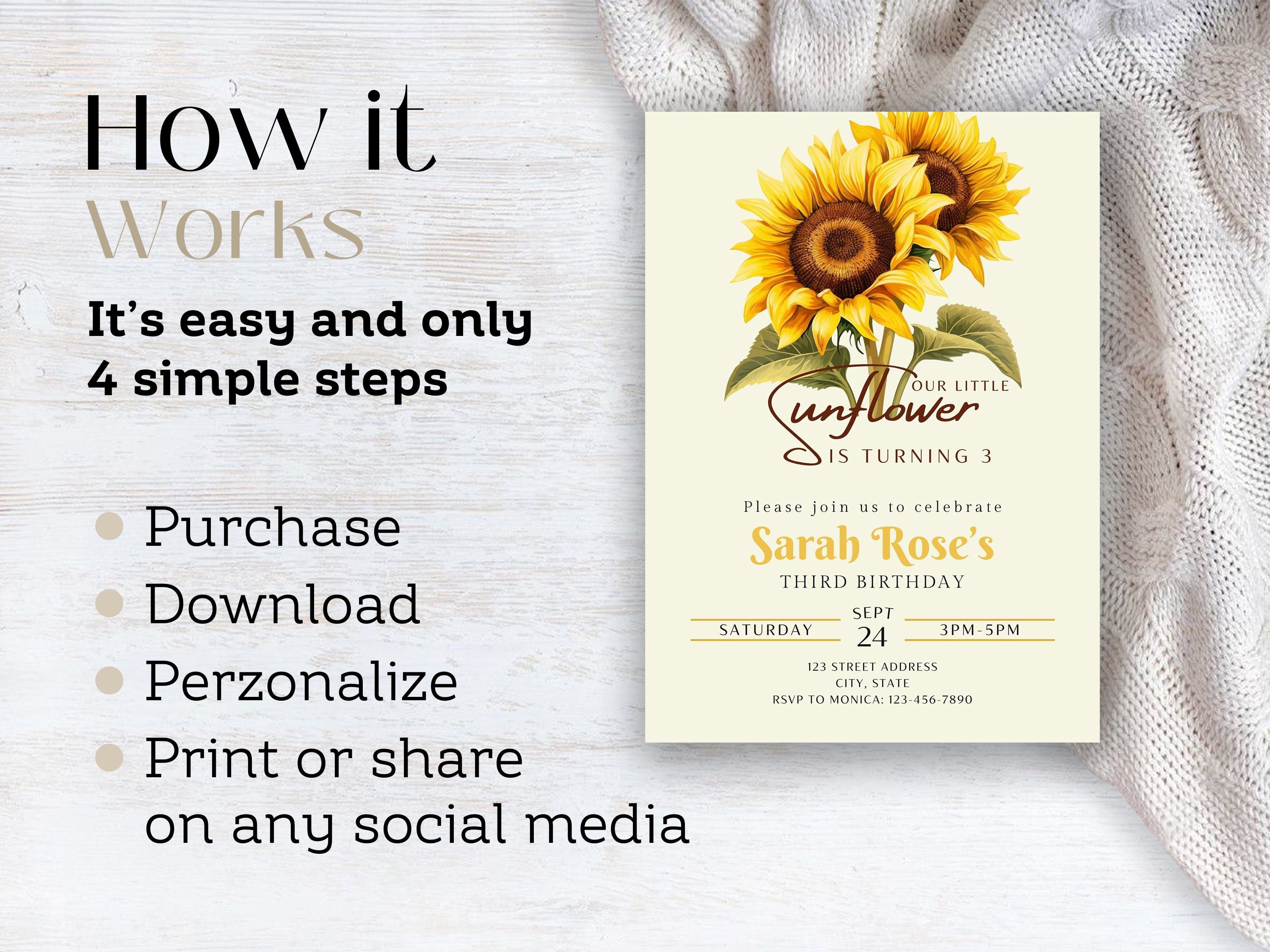 Editable Sunflower Birthday Invitation Template, Any Age Sunflowers ...
