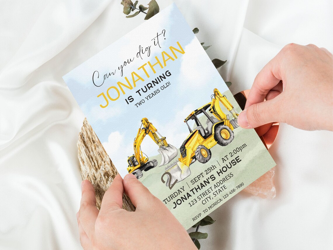 Loader Tractor Birthday Party Invitation, Editable Excavator Invite ...