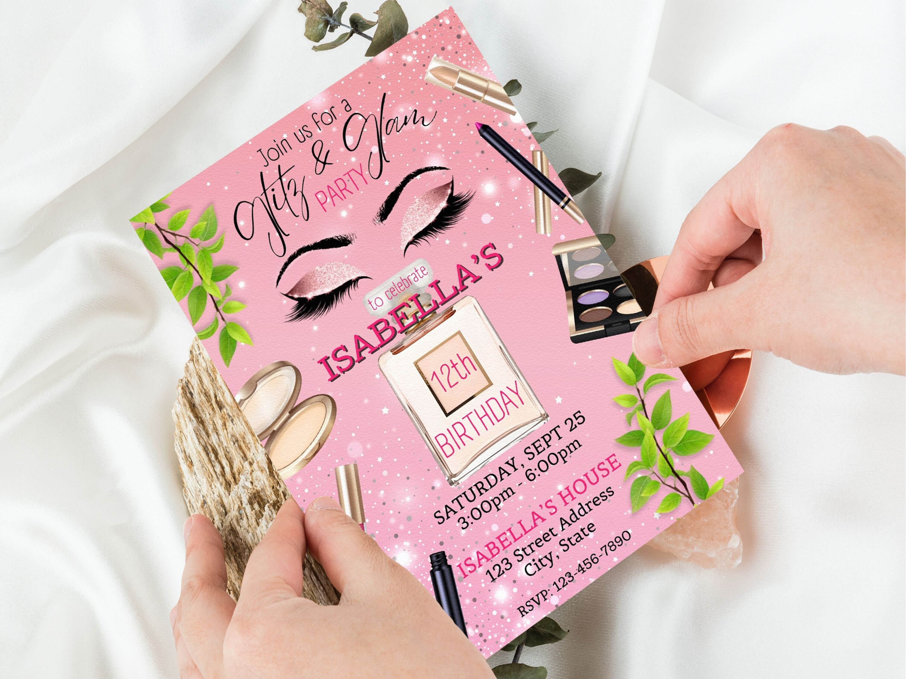 Makeup Birthday Party Invitation, Editable Glamorous Spa Invite ...