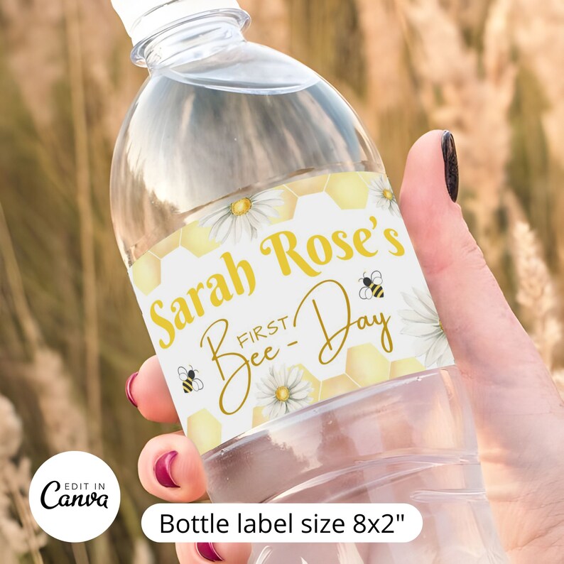 EDITABLE Bee-day Water Bottle Label Template, Printable Kids 1st ...