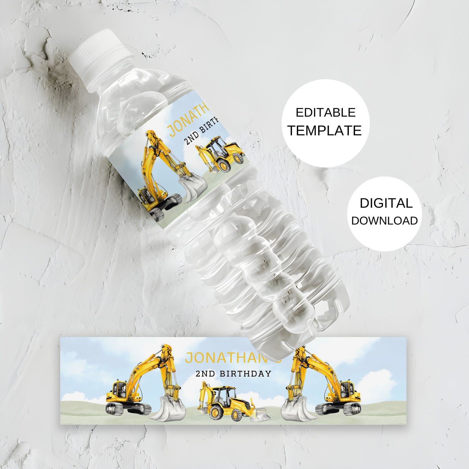EDITABLE Construction Water Bottle Label Template, Printable Kids ...