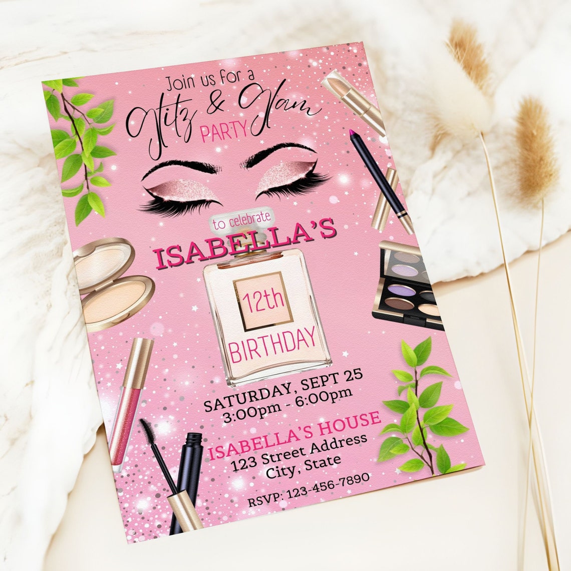 Makeup Birthday Party Invitation, Editable Glamorous Spa Invite ...