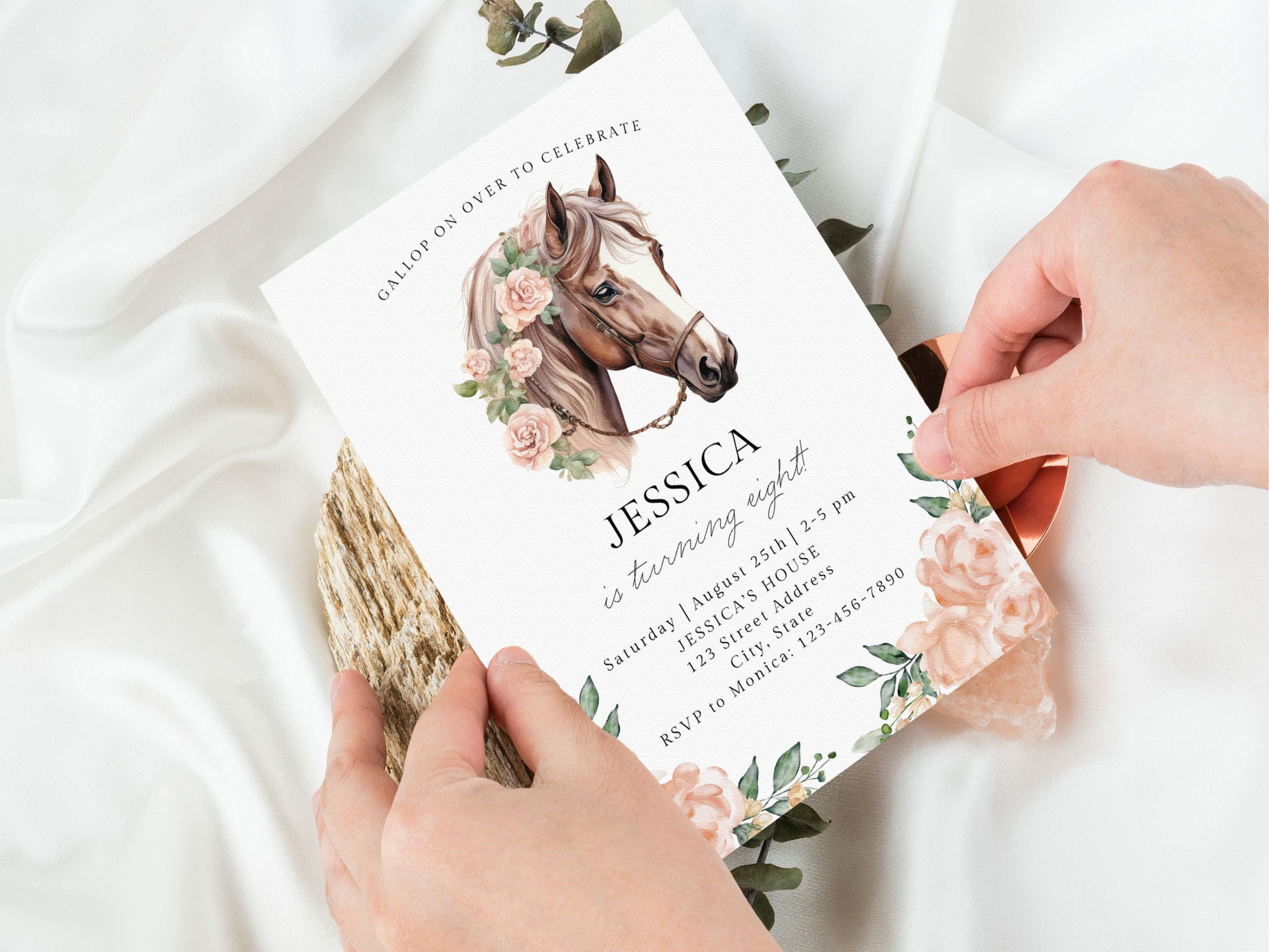 Editable Horse Invitation Template, Floral Horse Birthday Invite, Girly ...