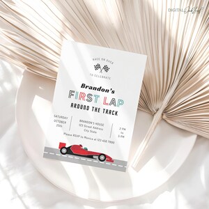 Race Car First Birthday Invitation, First Lap Around the Track Invite ...
