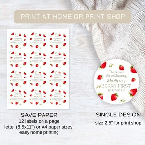 Strawberry Birthday Thank You Tag Template, Editable Favor Tag, Berry ...