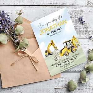 Loader Tractor Birthday Party Invitation, Editable Excavator Invite ...