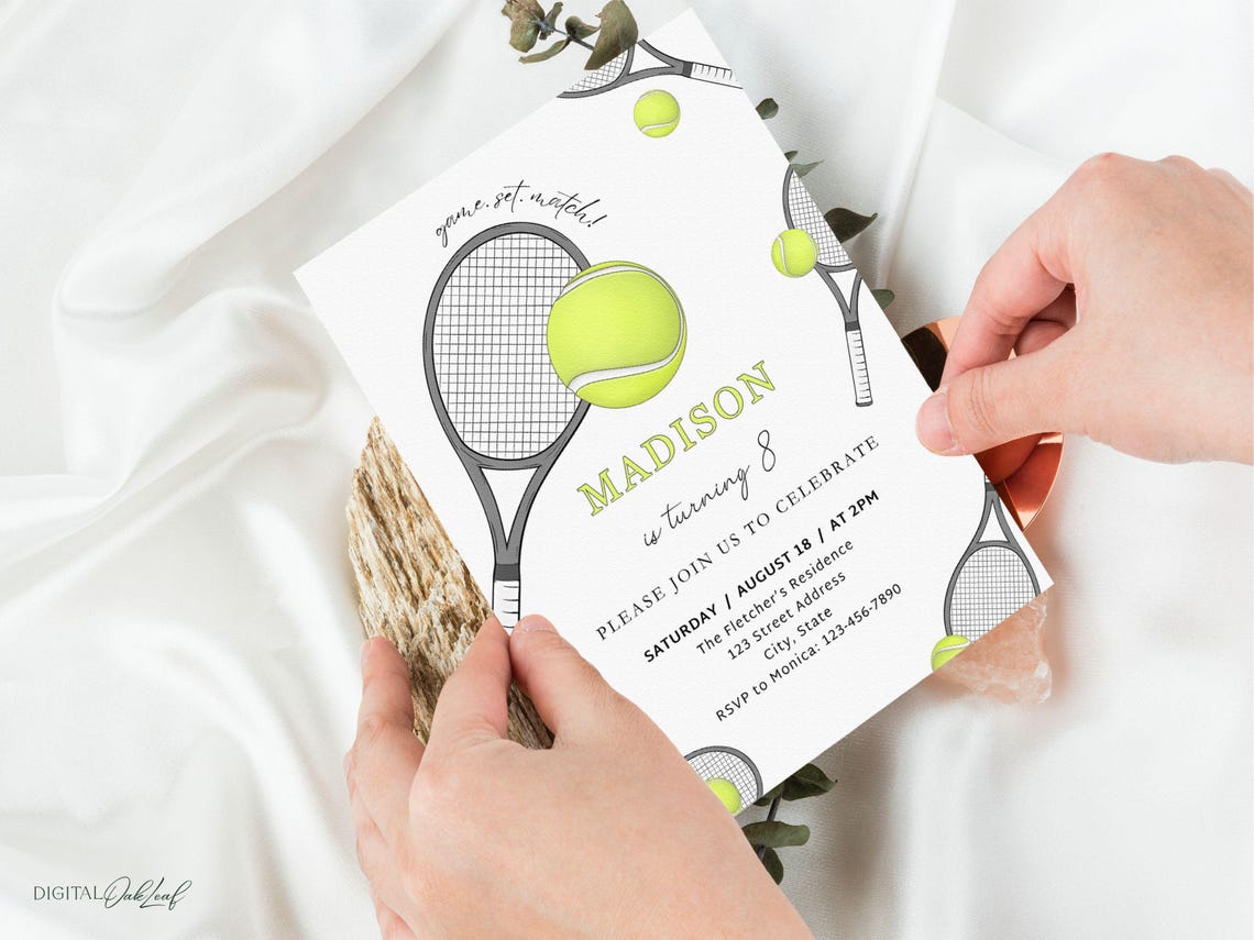 Tennis Birthday Invite, Editable Sports Party Invtation Template, Game ...