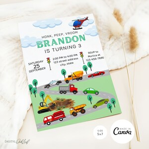 Transportation Birthday Invitation Template, Editable Fun Transport ...