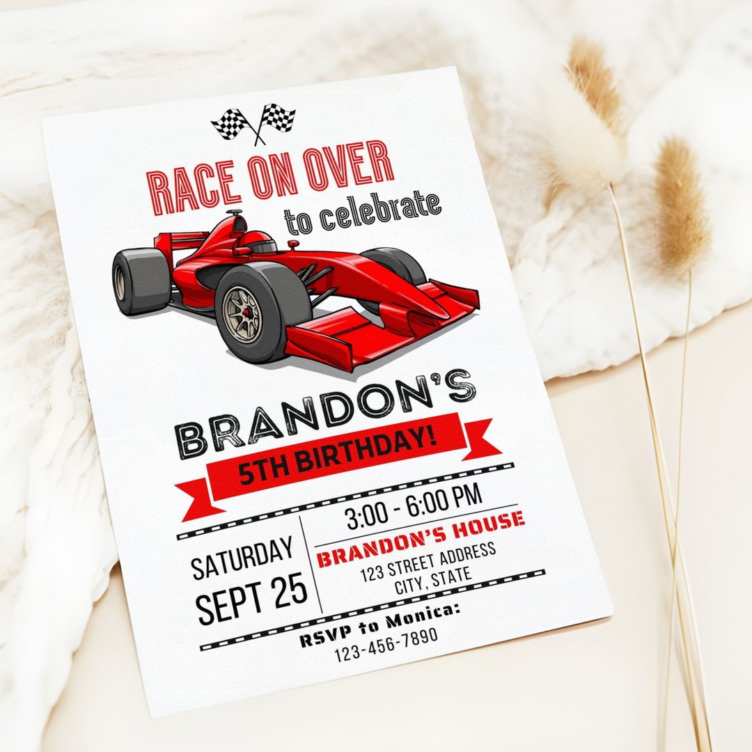 Racing Car Birthday Invitationtemplate, Red Race Car Party Invite ...