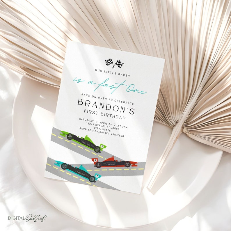 Editable Fast One Birthday Invitation, Race Car 1st Birthday Invite ...