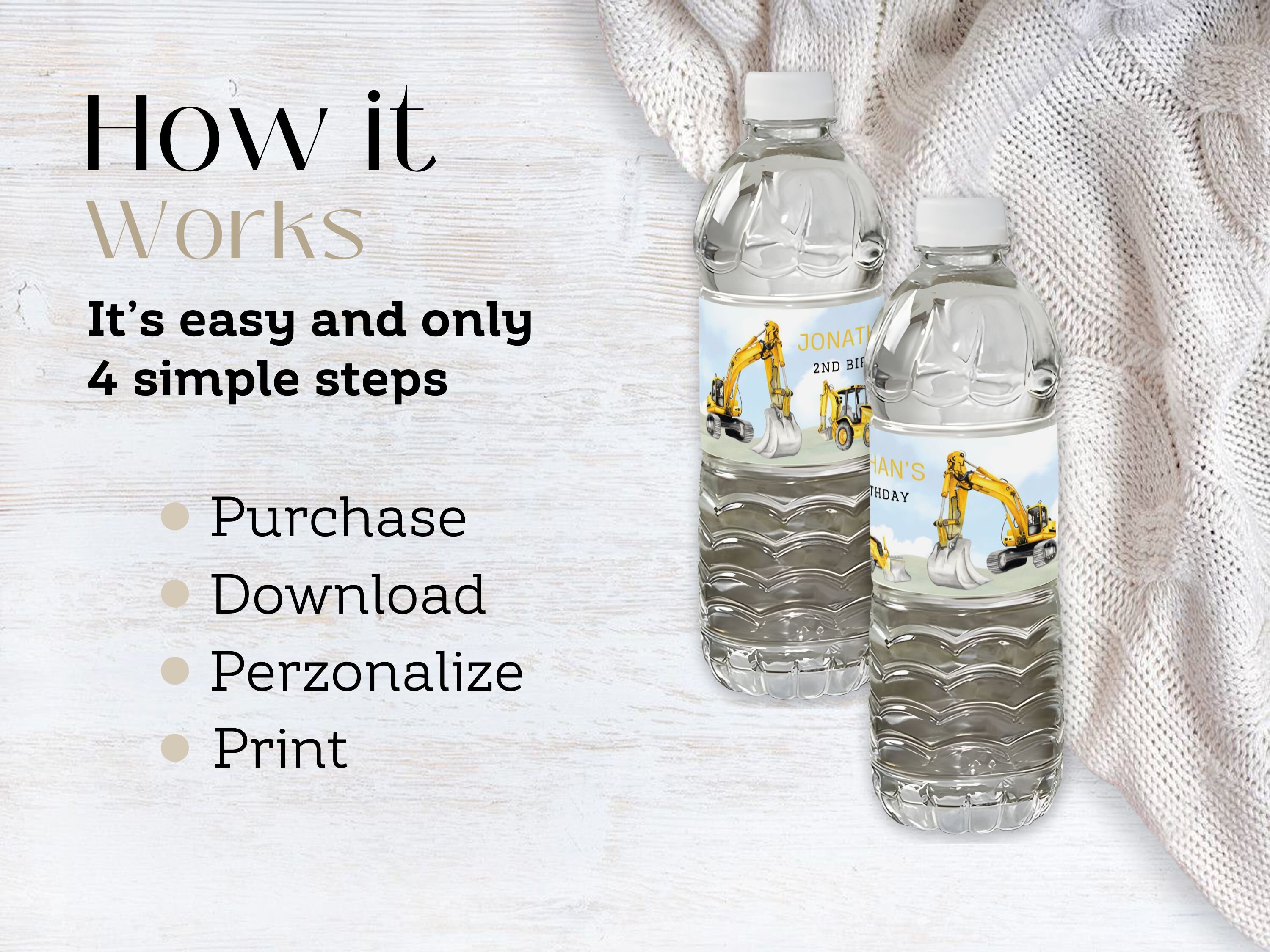 EDITABLE Construction Water Bottle Label Template, Printable Kids ...