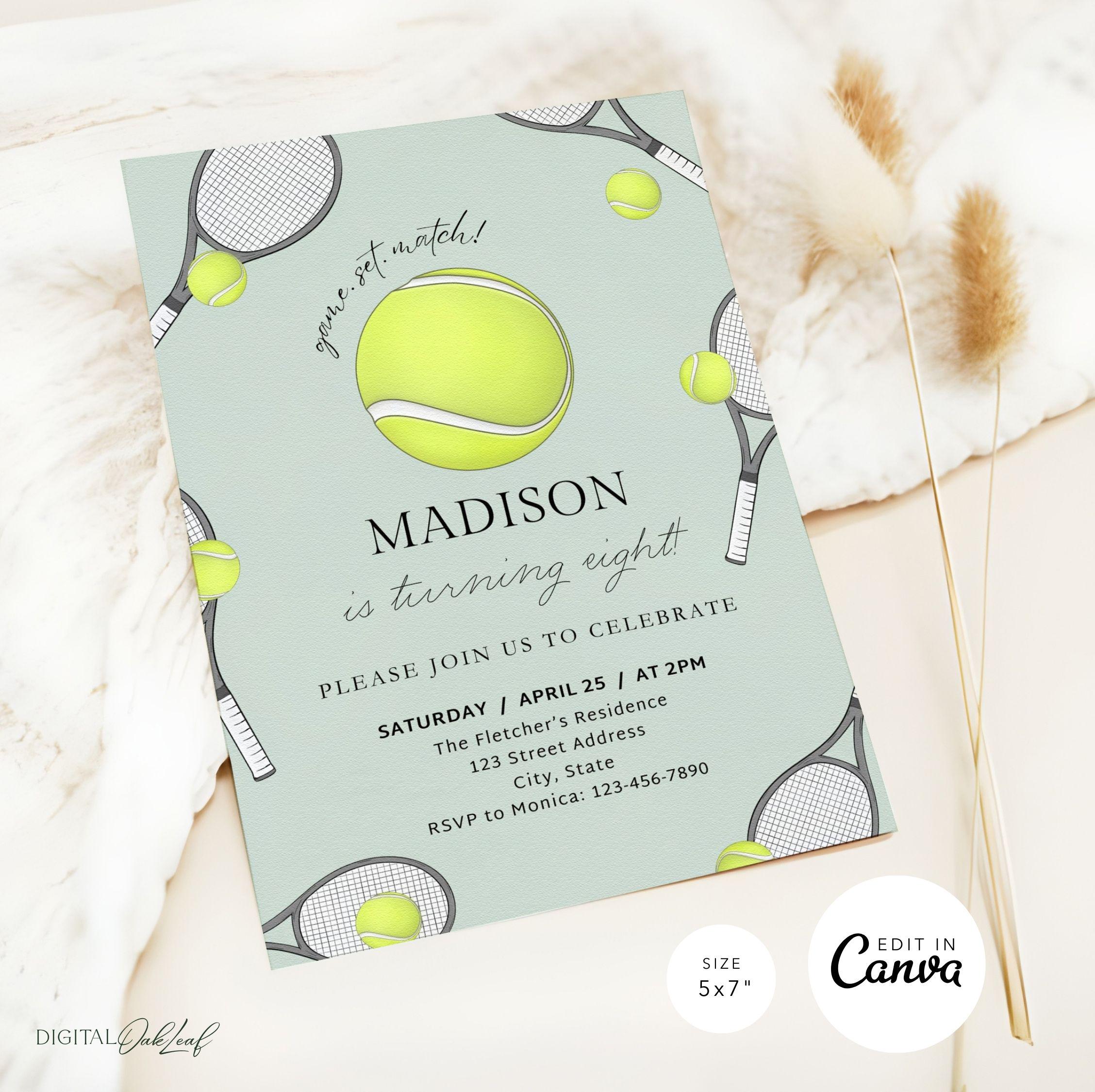 Tennis Birthday Invitation Template, Editable Sports Party Invite, Game ...