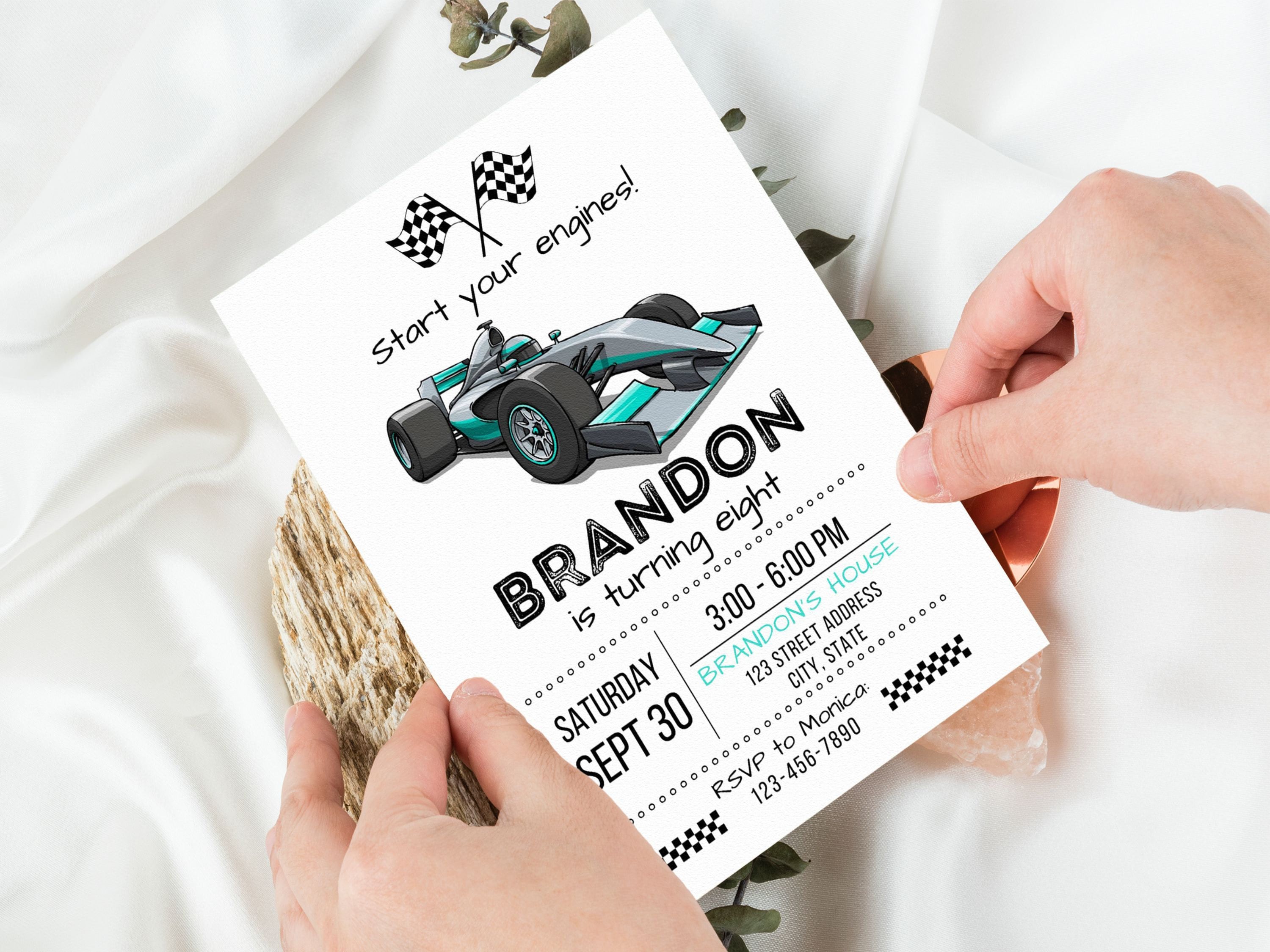 Racing Car Birthday Invitation Template, Green Race Car Party Invite ...