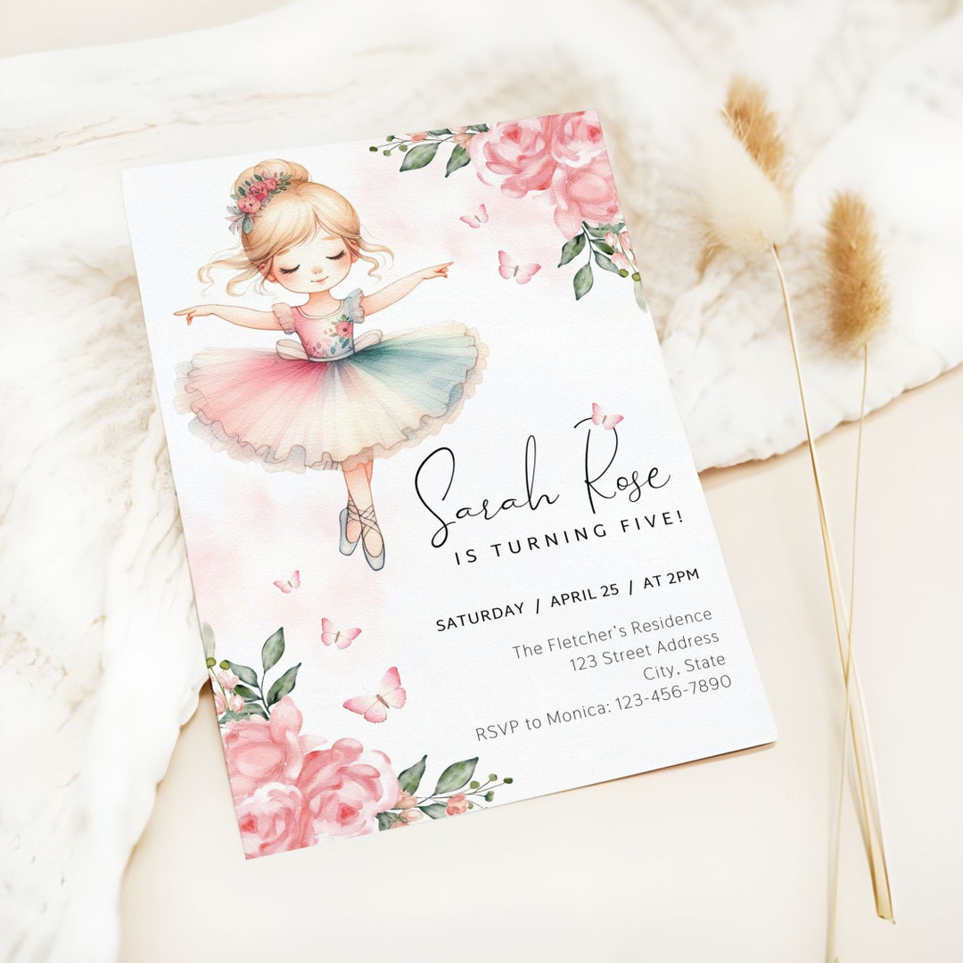 Ballerina Birthday Invitation Template, Editable Ballet Girl Party ...