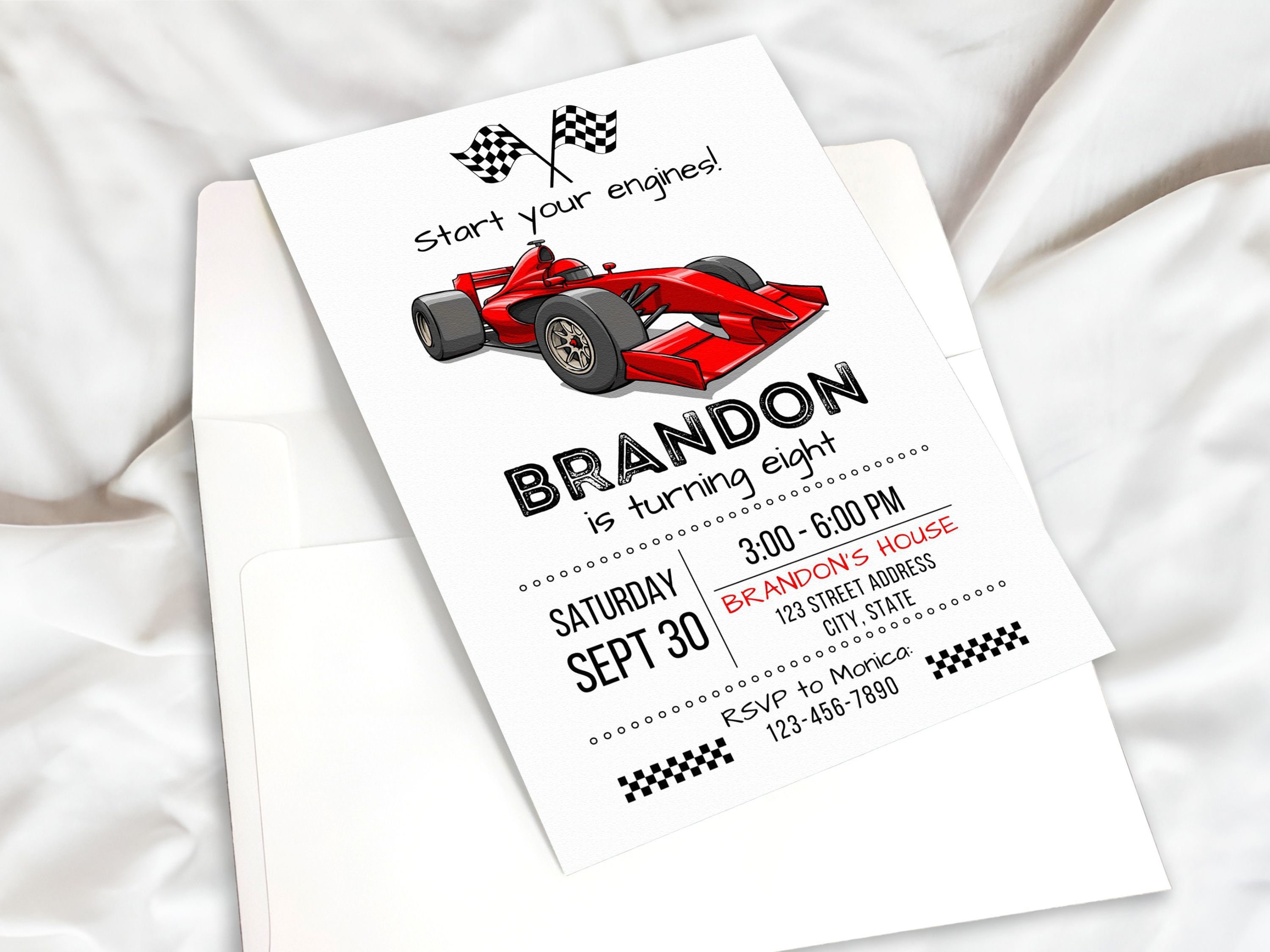 Racing Car Birthday Invitation Template, Red Race Car Party Invite ...