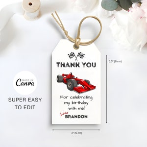 Editable Racing Car Thank You Tag, Formula Birthday Party Favor Tags ...