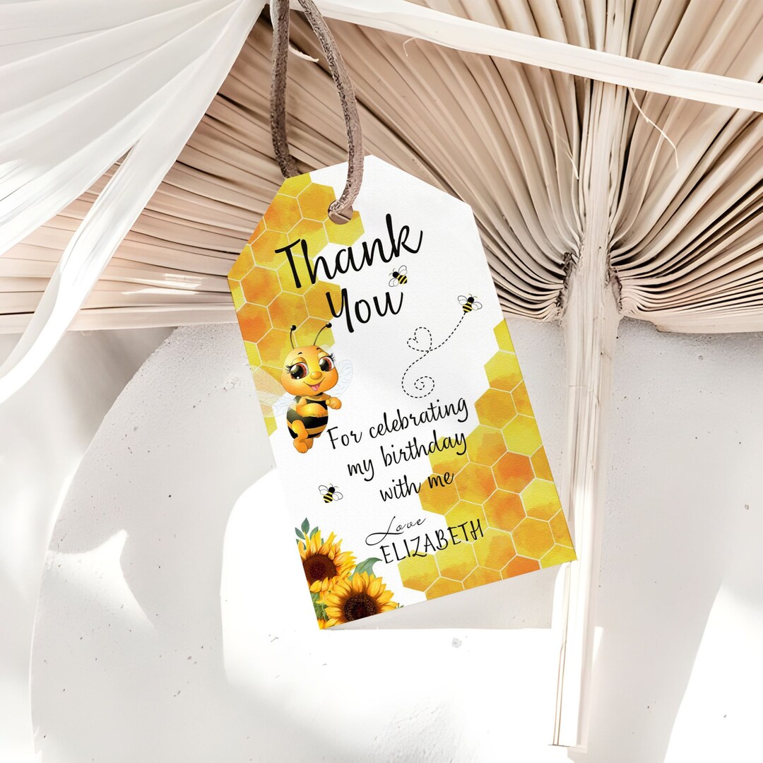 Honey Bee Tag, Bee Thank You Tag Template, Editable Bees Birthday Gift ...