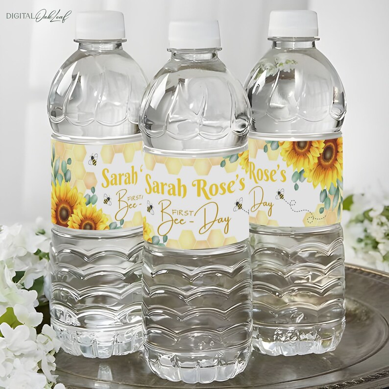 EDITABLE Bee-day Water Bottle Label Template, Printable Kids 1st ...