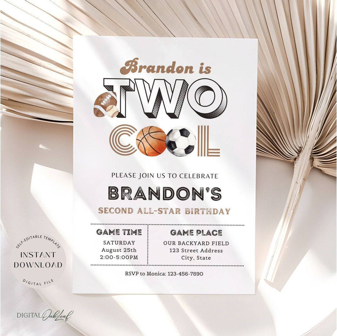 Editable Sports Invitation Template, Second Birthday Party Invite, Boys ...