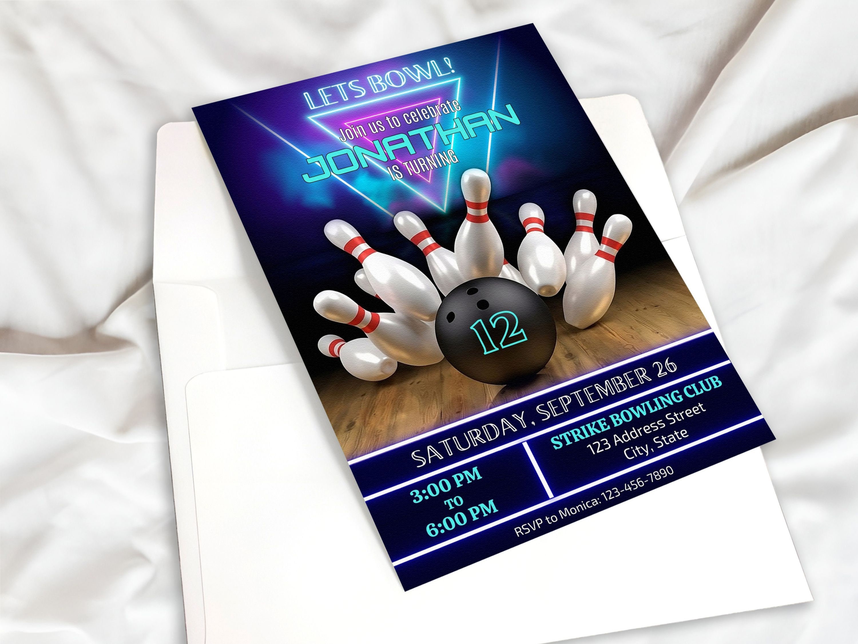 Bowling Birthday Invitation, Bowling Editable Template, Bowling Digital ...