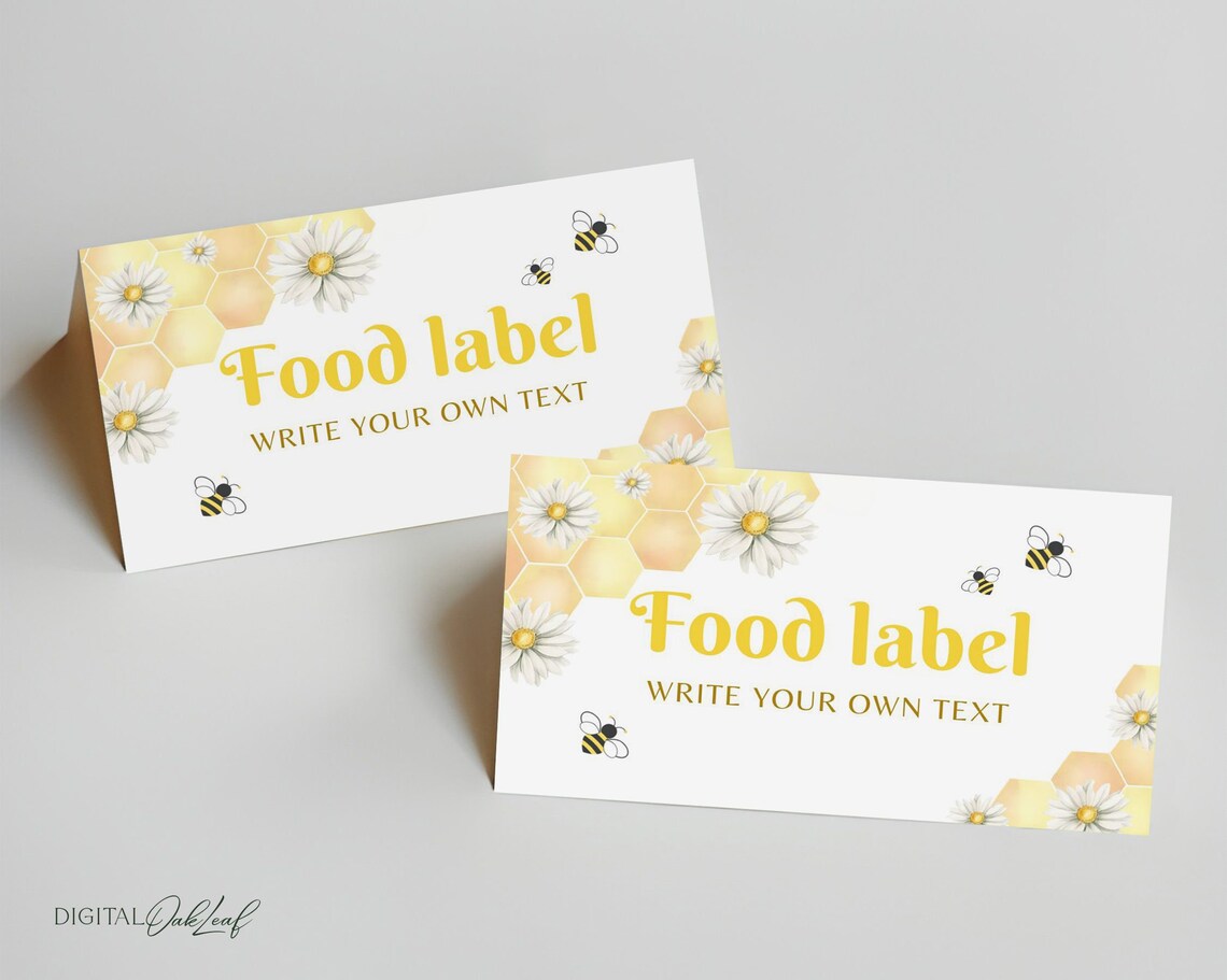 Editable 1st Bee-day Food Label, Bees Birthday Food Tent Cards, Buffet ...