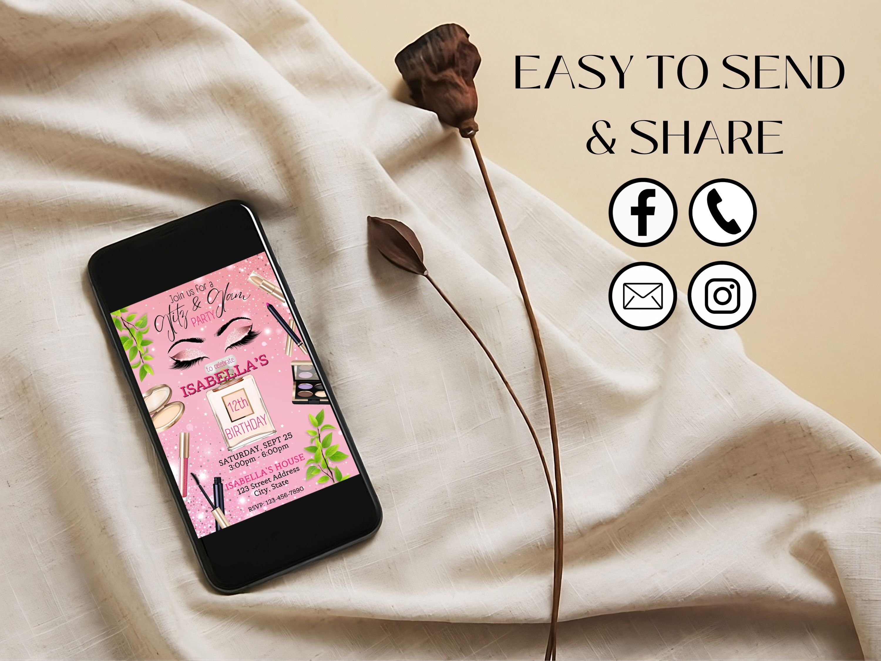 Makeup Birthday Party Invitation, Editable Glamorous Spa Invite ...