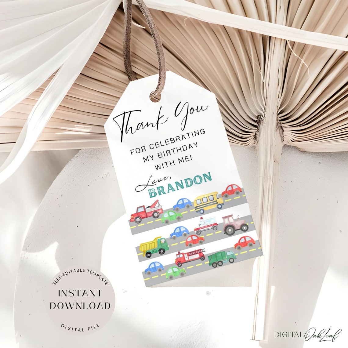Editable Transportation Thank You Tag, Car Birthday Favor, Any Age Boys ...