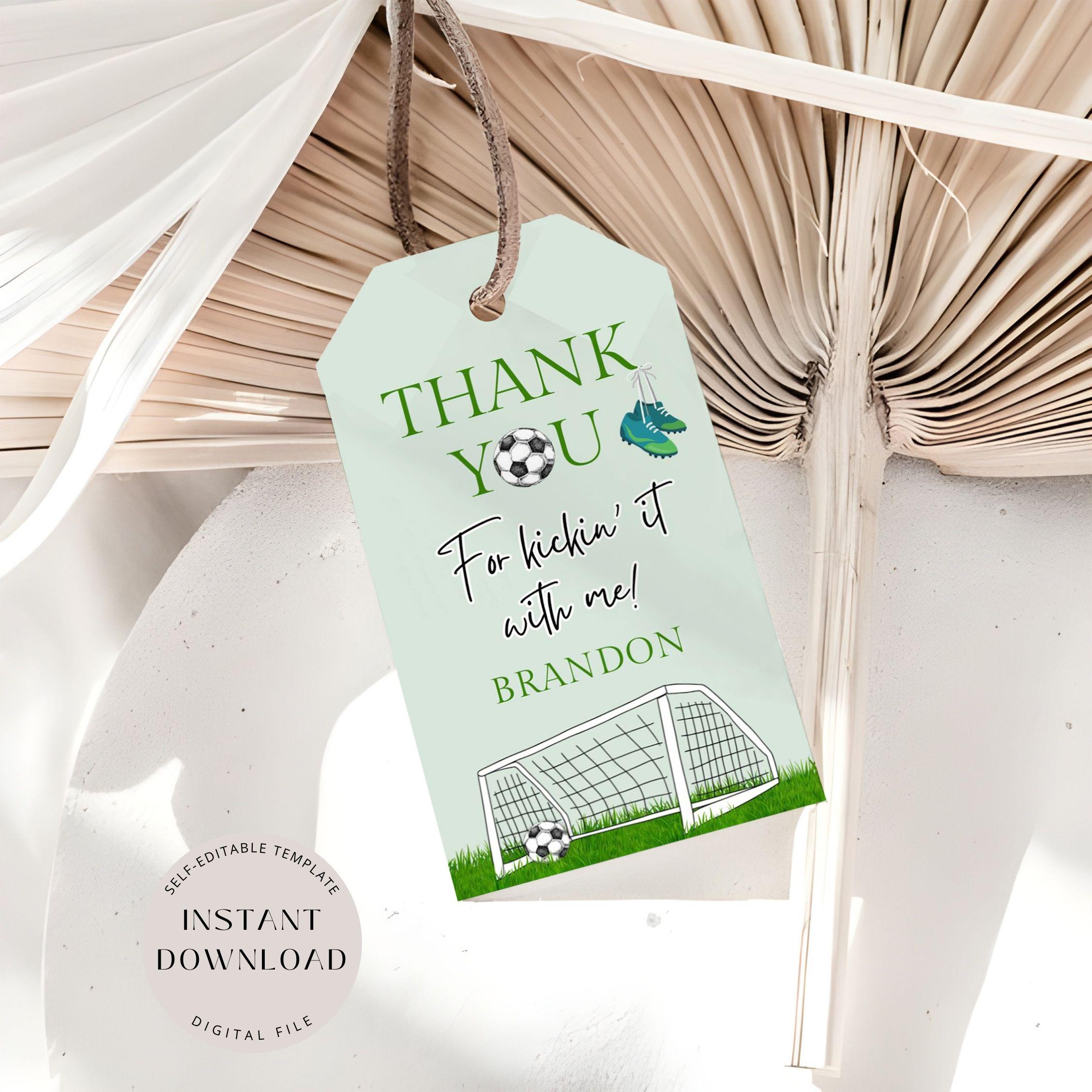 Soccer Thank You Tag, Football Birthday Favor Tags, Editable Boys ...