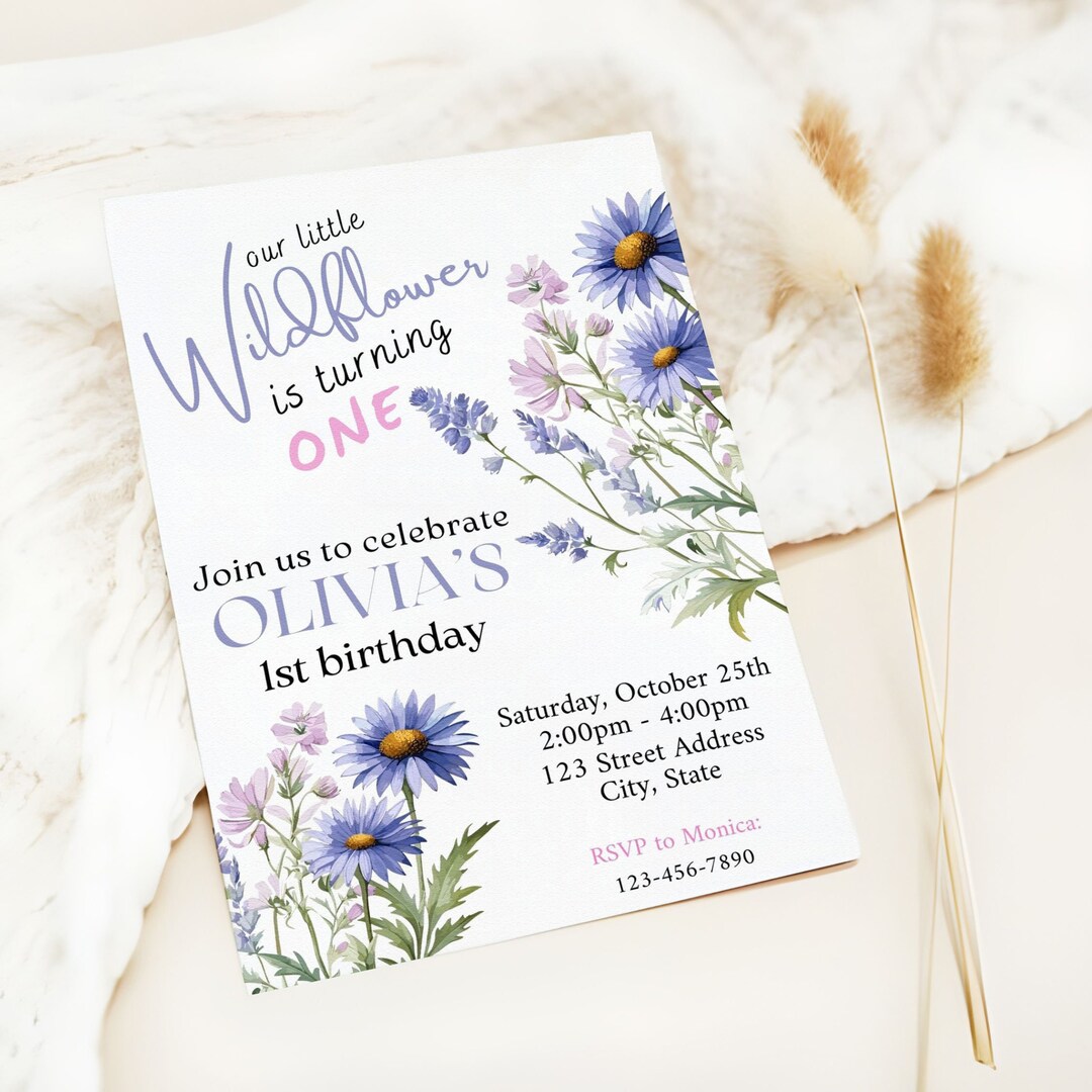 Wildflower First Birthday Invitation, Wildflower Birthday Invite ...