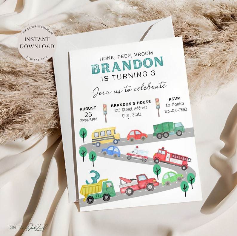 Transportation Birthday Invitation Template, Editable Transport Invite ...