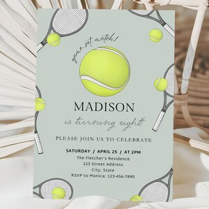 Tennis Birthday Invitation Template, Editable Sports Party Invite, Game ...