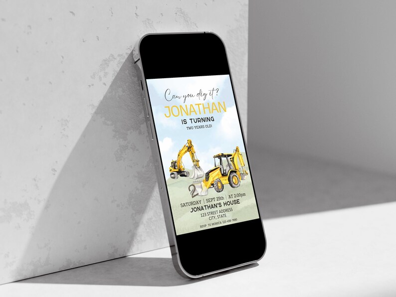 Loader Tractor Birthday Party Invitation, Editable Excavator Invite ...