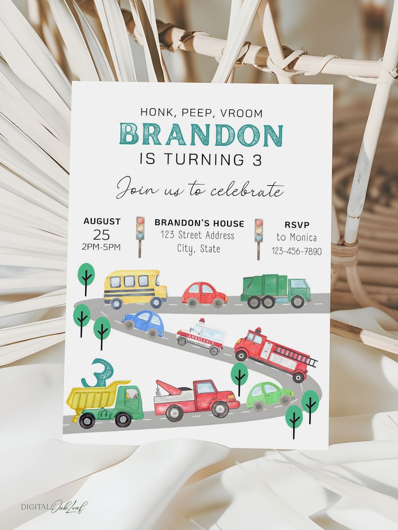 Transportation Birthday Invitation Template, Editable Transport Invite ...
