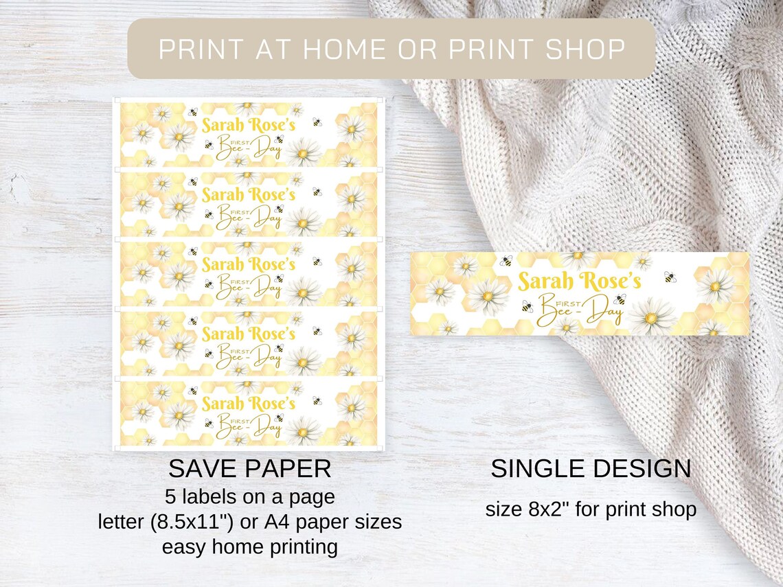 EDITABLE Bee-day Water Bottle Label Template, Printable Kids 1st ...