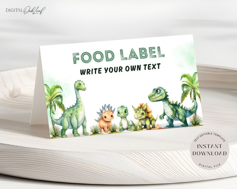 Editable Dinosaur Food Label, Birthday Party Food Tent Cards, Buffet ...