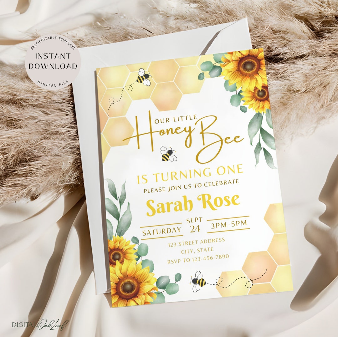 Honey Bee Birthday Invite, Editable Bees Birthday Party Template, Bee ...
