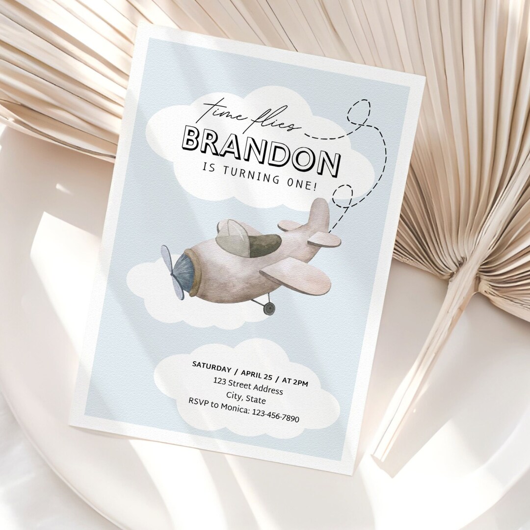 Airplane Birthday Invitation Template, Editable Aviation Birthday Party ...