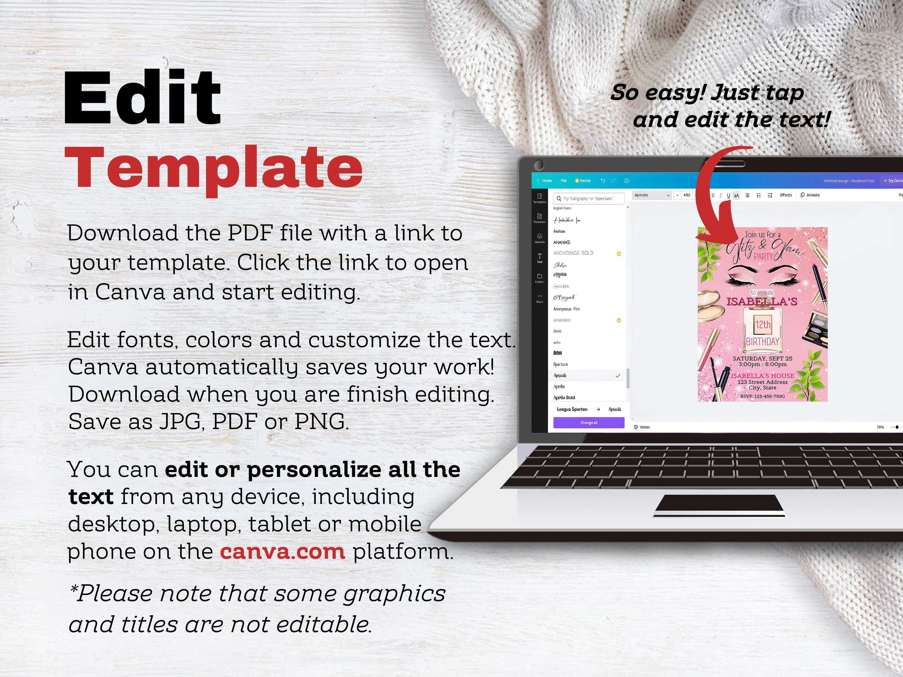 Makeup Birthday Party Invitation, Editable Glamorous Spa Invite ...