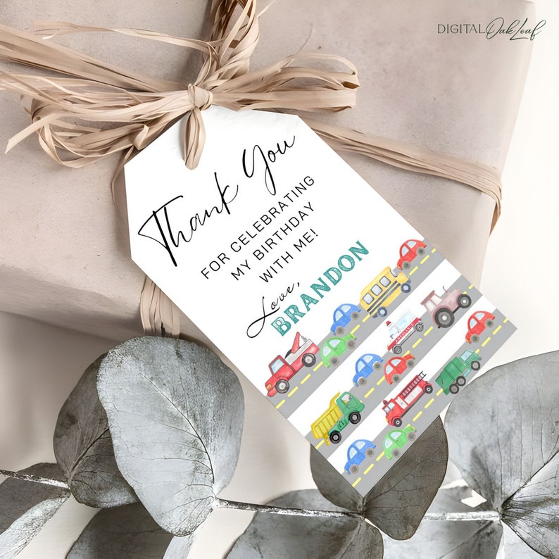 Editable Transportation Thank You Tag, Car Birthday Favor, Any Age Boys ...