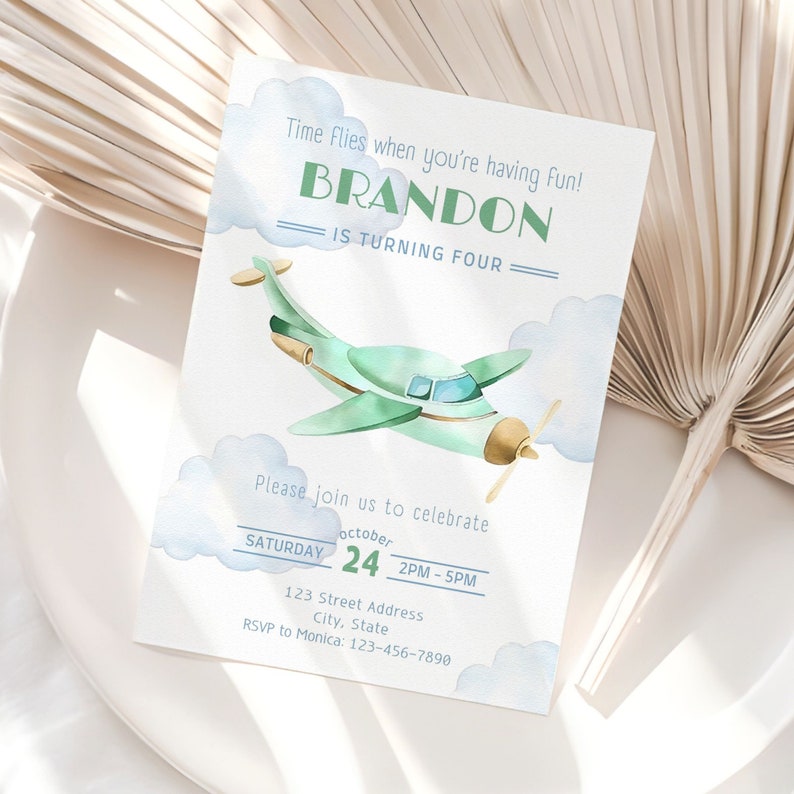 Airplane Birthday Invitation Template, Editable Aviation Birthday Party ...