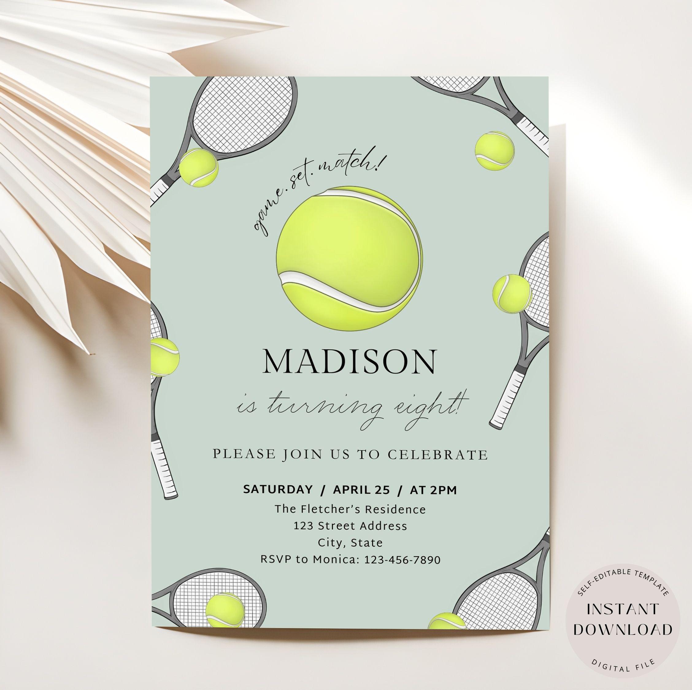 Tennis Birthday Invitation Template, Editable Sports Party Invite, Game ...