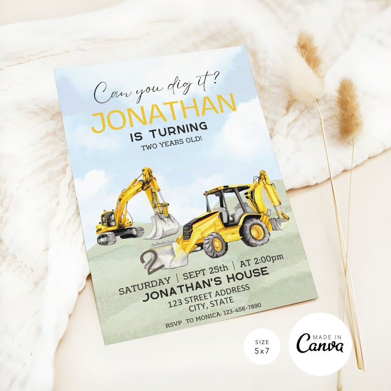 Loader Tractor Birthday Party Invitation, Editable Excavator Invite ...