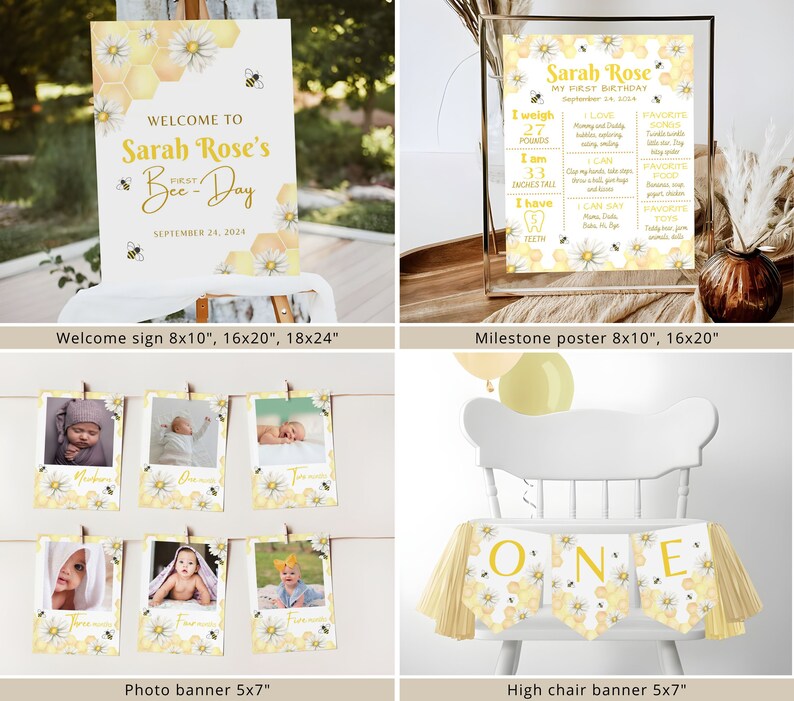 Editable Bee-day Birthday Bundle Template, First Honey Bee Birthday ...