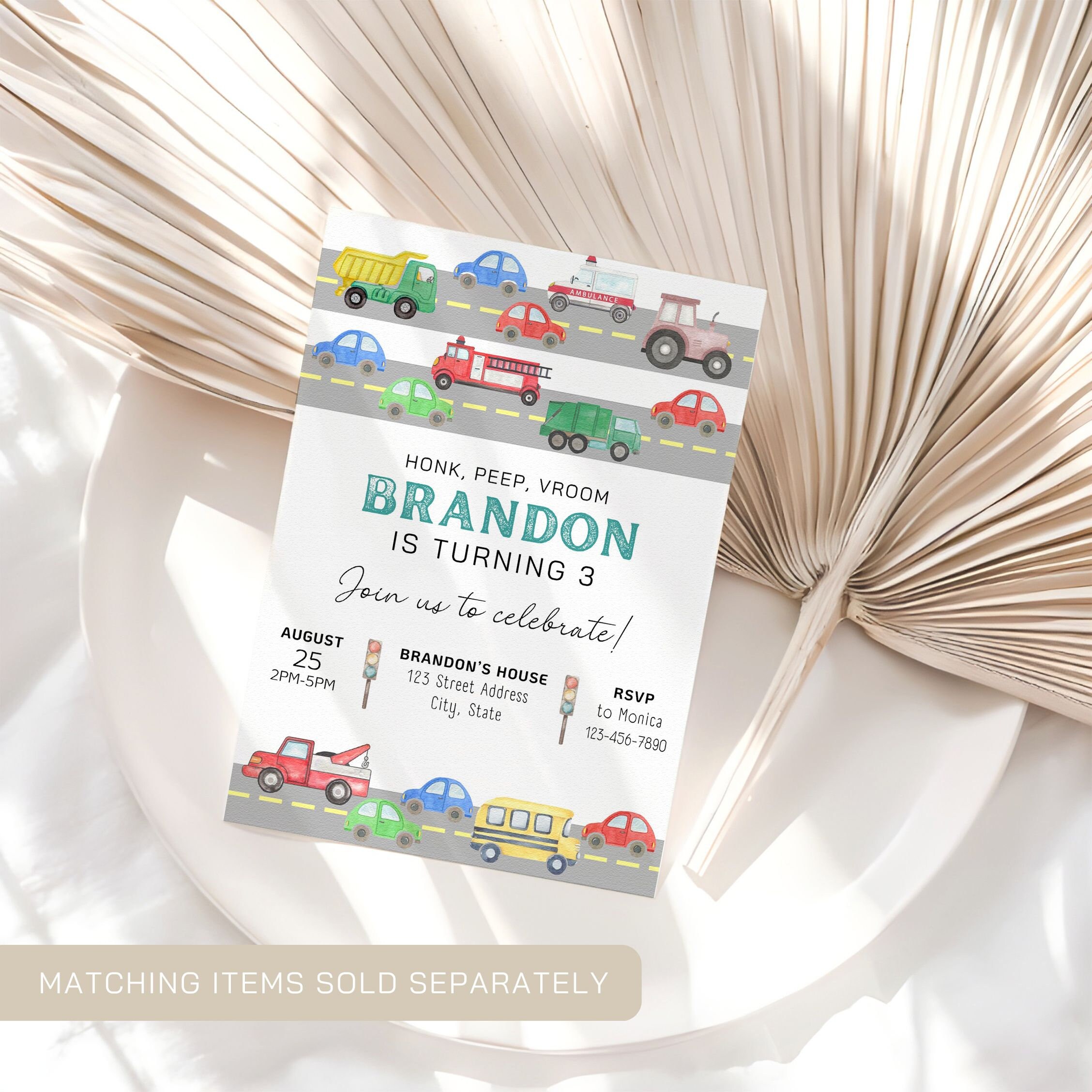 Transportation Thank You Card Template, EDITABLE Boys Birthday Thank ...