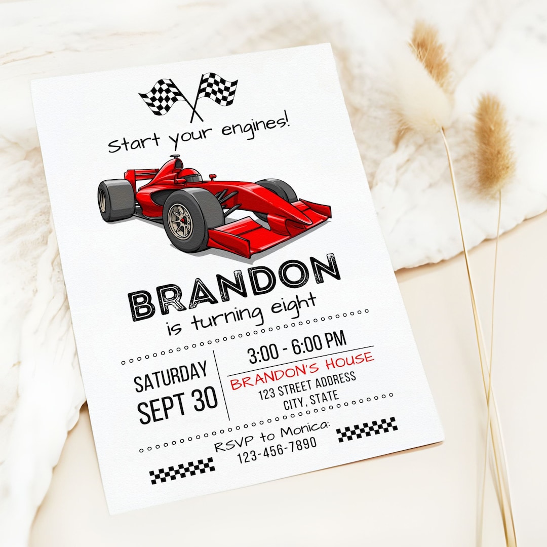 Racing Car Birthday Invitation Template, Red Race Car Party Invite ...